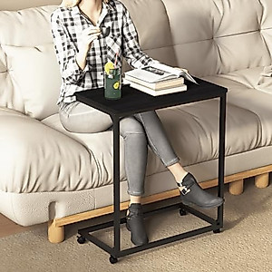 YELNOKU Couch Desk with Lockable Wheels, Slide Sofa Desk with Tiltable Drawing Board, Over Couch Arm Side Table Desk for Eating and Laptops, Portable Ergonomic Laptop Stand for Home Office Work, Black