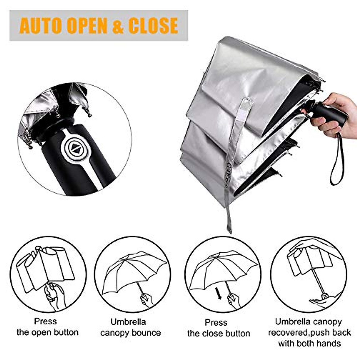 G4Free UPF 50+ UV Protection Large Travel Umbrella 46 Inch Auto Open Close Windproof Sun Blocking Umbrella (Lake Blue)