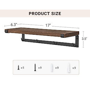 Dahey Mug Holder Wall Mounted Mug Rack with Hooks, Set of 2, Storage Rustic Floating Shelf Coffee Bar Accessories Wood Coffee Cup Hanger for Organizing Cooking Utensil Home Kitchen Decor, Brown