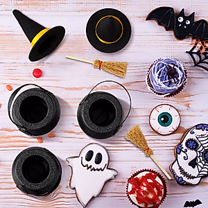 36 Pcs Halloween Witch Hats, Red Cauldron Kettles, and Brooms Set - Mini Witches Accessory for Costume, Cosplay Party Decorations