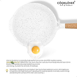 COOKLOVER Nonstick Frying Pan Induction Sauté Pan with Lid - 9.5 inch- White + Nonstick Frying Pan - 11inch- White