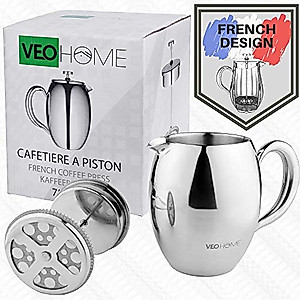 Cafetiere French Press Coffee Maker by VeoHome - Unbreakable and keeps coffee hotter for a long time thanks to its double wall (0.75 Liter)