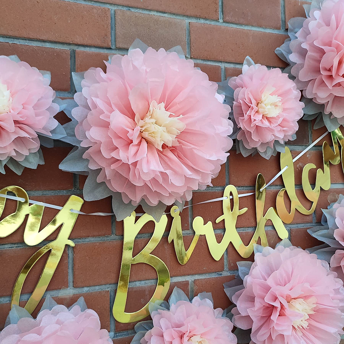 Mybbshower Paper Flower Decorations for Wall Backdrop Girld Nursery Wall Decor Wedding Bridal Shower Rooms Pink Grey Sizes 11" 9" 7" Pack of9