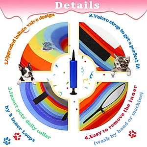 Inflatable Rainbow Protective Dog Donut Cone Collar for Dogs Cats-Soft Recovery Adjustable E-Collar Dog Neck Donut Cone Alternative After Surgery to Prevent from Biting Licking Scratching