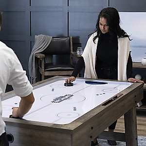 American Legend Brookdale Air-Powered Hockey Table with Rustic Wood Grain Finish, Angled Legs and Turnbuckle Accents Brown, 75.31"L x 38.98"W x 8.5"H