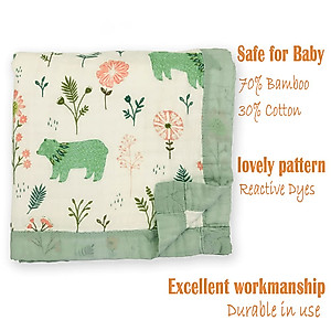Farmer Mani Floral Bear Muslin Swaddle Blankets, Baby Muslin Quilt for Boys Girls Toddlers, Everything Blanket, Stroller Cover, Large 43"X45"(Flower Bear)