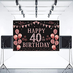 Trgowaul 40th Birthday Decorations Banner Women, Rose Gold Happy 40th Bday Decorations for Women, 40 and Fabulous Decorations Backdrop Party Supplies, 40 Year Old Photography Background 5.9 X 3.6 Fts