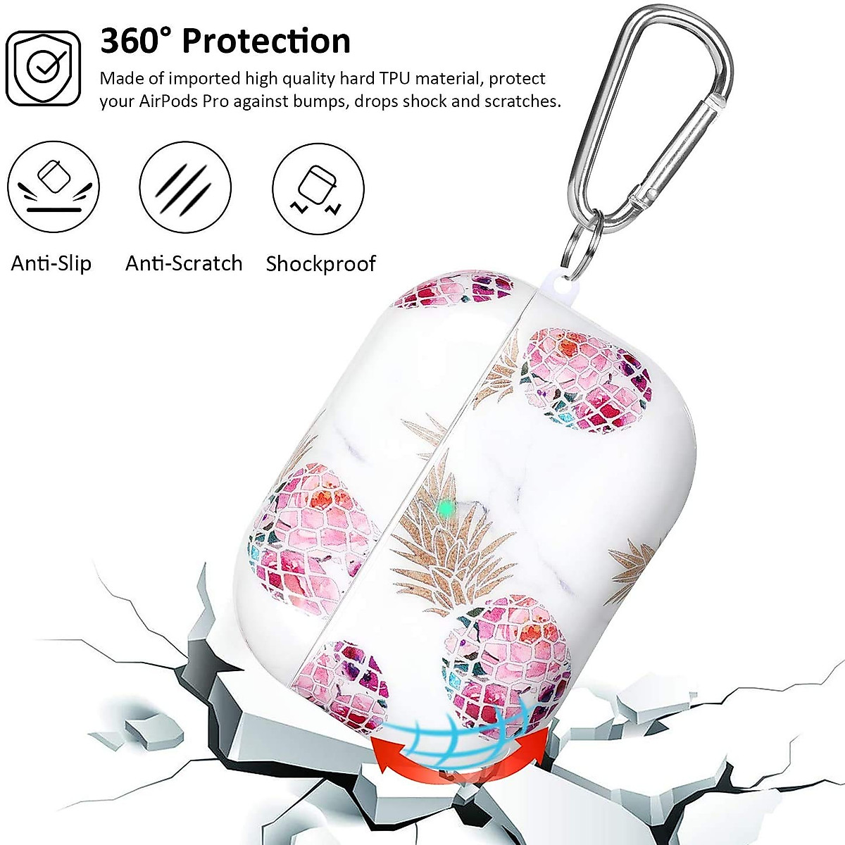 AirPods Pro 2nd Generation/1st Generation Case-KOREDA Cute Printed Design Hard Case for Airpods Pro 2, Shockproof Protective Cover for Airpods Pro with Keychain for Women Men