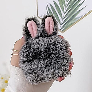 Cute Plush Rabbit Ears Airpods 3 Case 2021, Fluffy Soft Shockproof Anti-Fall Protective Case Cover for AirPods 3rd Generation (Grey)