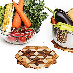 Natural Wood Trivets for Hot Dishes Set Sturdy 8'', Pots and Pans - 2 Eco Friendly Hot Pads for Kitchen Counter - Round Stand Dining Table Decor,Hot Plates to Protect - Wood Teapot Trivet Gifts