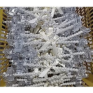 WellieSTR White Faux Pearl Bow Pants Hangers with Clips 10 Pack, Pants Hanger, Jeans/Skirt Hanger, Clip Hanger for Pant, Skirts, Slacks, Bottoms Hangers