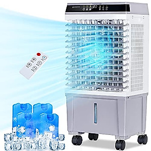 Uthfy Evaporative Air Cooler, Swamp Cooler with 5.3 Gallon Reservoir, 4 Ice Box, Remote, 12H Timer, 70°Oscillation Air Cooler Cooling Fan with 3 Speeds for Bedroom Home Office