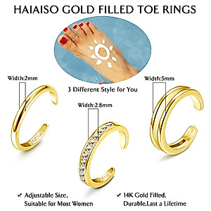 HAIAISO 14K Gold Filled Toe Rings Adjustable Open Toe Rings Cubic Zirconia Band Toe Ring Set Summer Beach Foot Jewelry Set