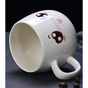 RYUHYF Ceramic cup, coffee cup, mug, ceramic cup with lid, tea cup with lid, coffee cup with lid and spoon，set of 1 (Cute cup(White+ lid + spoon))