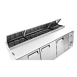 Atosa MPF8203 93" Pizza Prep Table Three Door Refrigerator 2 Year PARTS + LABOR / 5 Year Compressor WARRANTY
