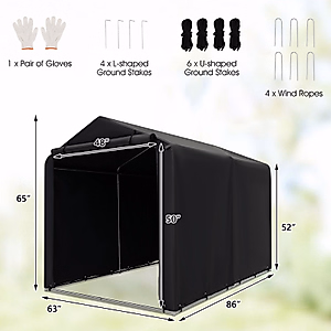 Tangkula 7x5.2Ft Portable Shed, Outdoor Storage Shelter with Waterproof Cover & Roll-up Zipper Door, Heavy Duty Portable Storage Tents for Outside, Bikes, Garden Tools, Motorcycles