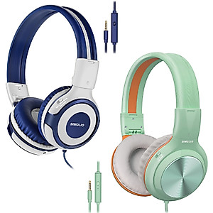 SIMOLIO Foldable Wired Headphones Teens Adults Kids Youths w/Mic & Volume Control & Volume Limited & Share Port & Portable Pouch, Safe Volume Stereo Headset for Online School Gaming PC Laptop Travel