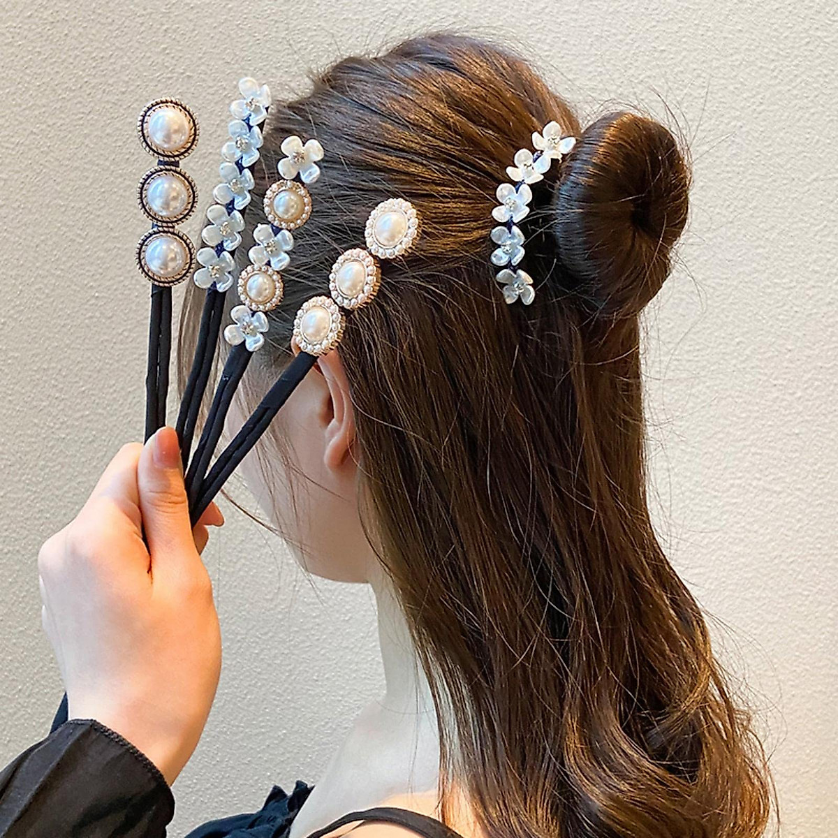 Kebolun Life 4 Pcs Tie Dye Deft Bun Hair Bun Makers for Women's Gradient French Twist Hairstyle - Velvet Scrunchie Classy Multicolor Cloth Magic Clip Reusable Quick Bun