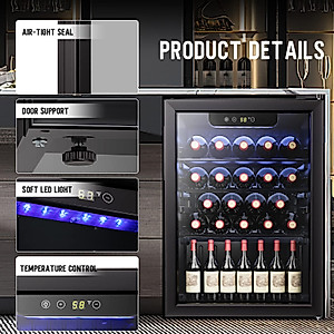 Antarctic Star 2.6 Cu.Ft 24 Bottle Wine Cooler/Cabinet Mini Beverage Refrigerator Cooler Glass Door for Soda Beer or Wine Small Drink Dispenser Clear Front for Home, Office or Bar, Black