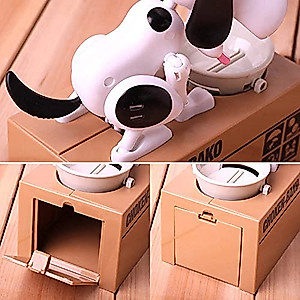 Stealing Coin Bank, Money Box - Piggy Bank- Cute Dogs Steals Coins Like Magic Coin Automatic Stealing Coin Bank Husky Coin Bank Kids Toy Bank Doggy Puppy Piggy Bank (White)