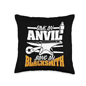 Forging Anvil T-Shirts & Funny Blacksmith Gifts Save an Anvil-Bang Funny Blacksmith Throw Pillow, 16x16, Multicolor