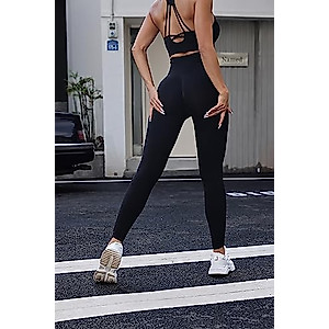 YZMJAFU Women's Seamless Scrunch Yoga Leggings Butt Lifting High Waisted Tummy Control Ruched Booty Workout Tights Pants Black