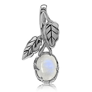 Silvershake Natural Moonstone 925 Sterling Silver Leaf Vintage Inspired Pendant