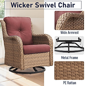 moosprr Swivel Rocker Patio Chairs：2 Pieces Patio Swivel Rocker Chair with Wicker Armrests Patio Swivel Rocking Chairs Outdoor Swivel Rocker Patio Chairs