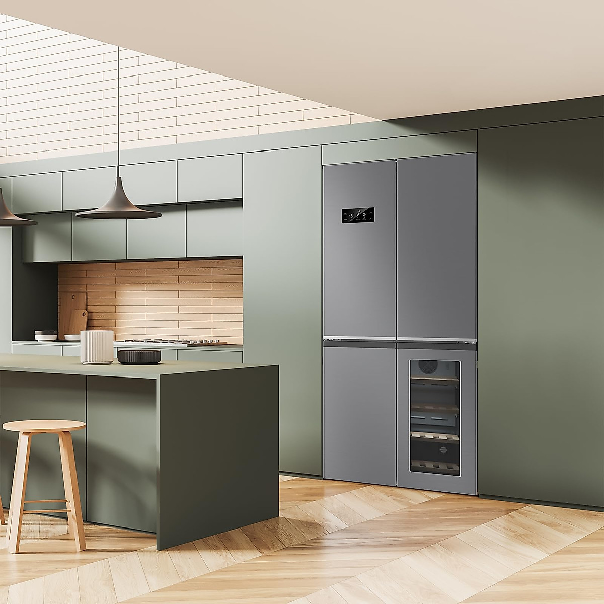 GarveeHome 21 Cu.ft French Door Counter Depth Refrigerator, Large Capacity Refrigerator and Freezer, 36 Inch Fridge with Bottom Freezer, Interior LED Light, Wine Cabinet