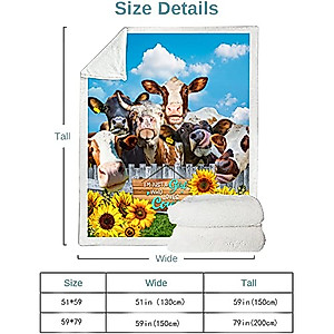 Funny Cow Print Blanket Cute Cow Sunflower Decor Bedding Throw Blanket Gifts for Girl Women Christmas Birthday Valentine's Day Soft Cute Farm Animal Cow Blanket Gifts (COW6,50"x 60")