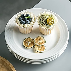 Ceramic Dinner Plates Set of 6, 8.7 Inch Pasta Salad Plate Set, Kitchen Serving Dishes White Dinner Plates for Party, Lunch, Appetizer, Large Dinnerware Plates for Kitchen - Dishwasher, Microwave Safe