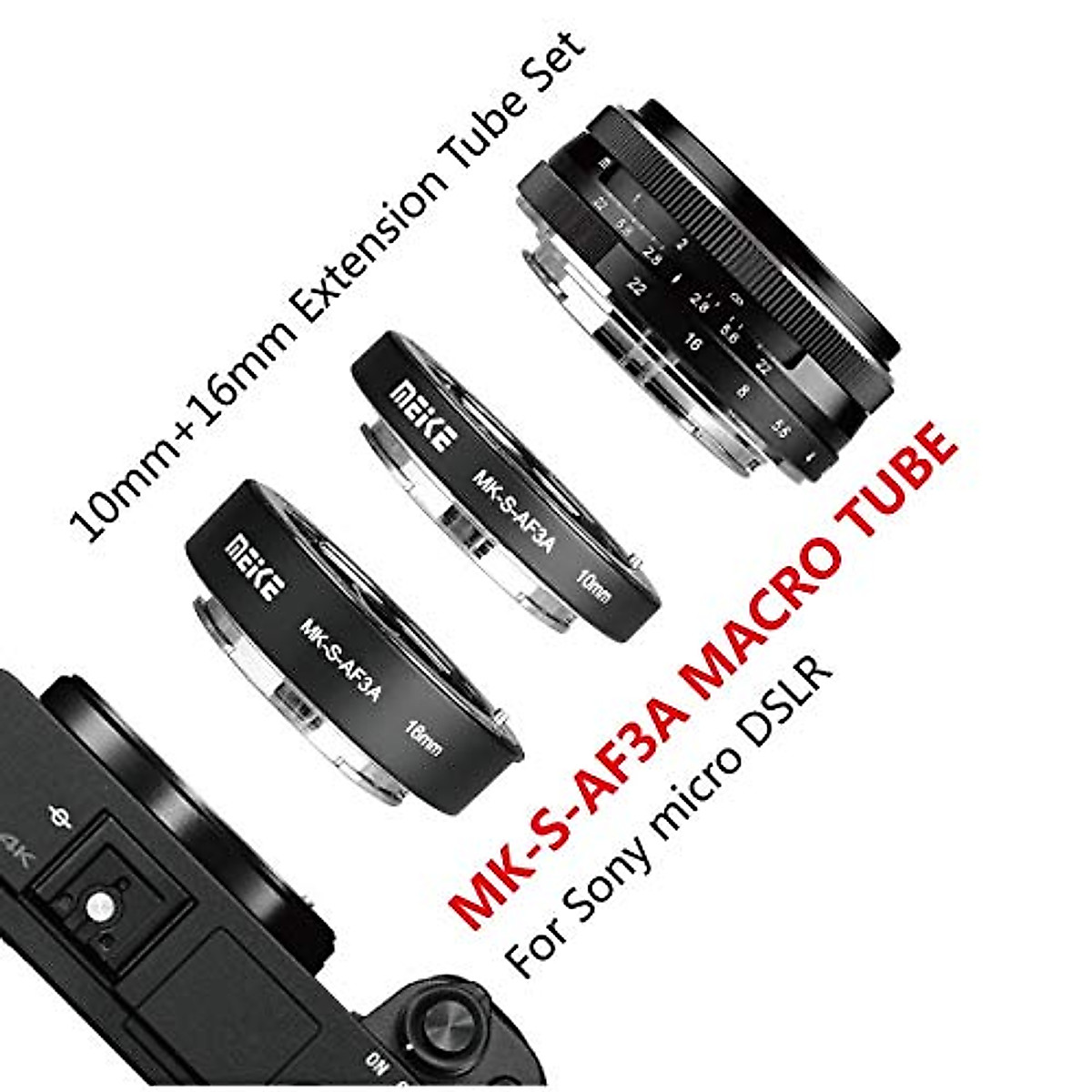 MEIKE MK-S-AF3A Metal Auto Focus Macro Extension Tube Adapter Ring (10mm+16mm) for Sony Mirrorless E-Mount FE-Mount A7 NEX Camera A7 A7M2 NEX3 NEX5 NEX6 NEX7 A5000 A5100 A6000 A6300 A6500 A9 A7III