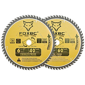 FOXBC 6-1/2 inch Circular Saw Blade 40T 60T Combo Pack, Ultra Fine Finish for Wood Cutting, Thin-Kerf with 5/8" Arbor