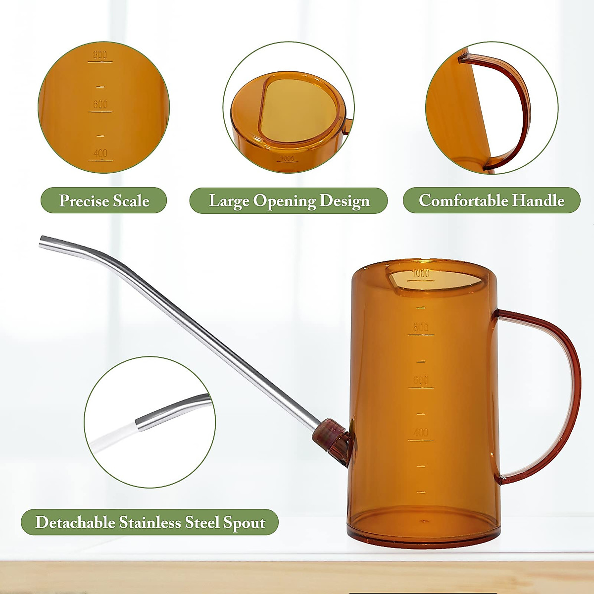 Qilebi Small Watering Can for Indoor Plants, Indoor Watering Can with Stainless Steel Long Spout, Plant Watering Can for House Plant Flowers Garden 1 L/34 oz