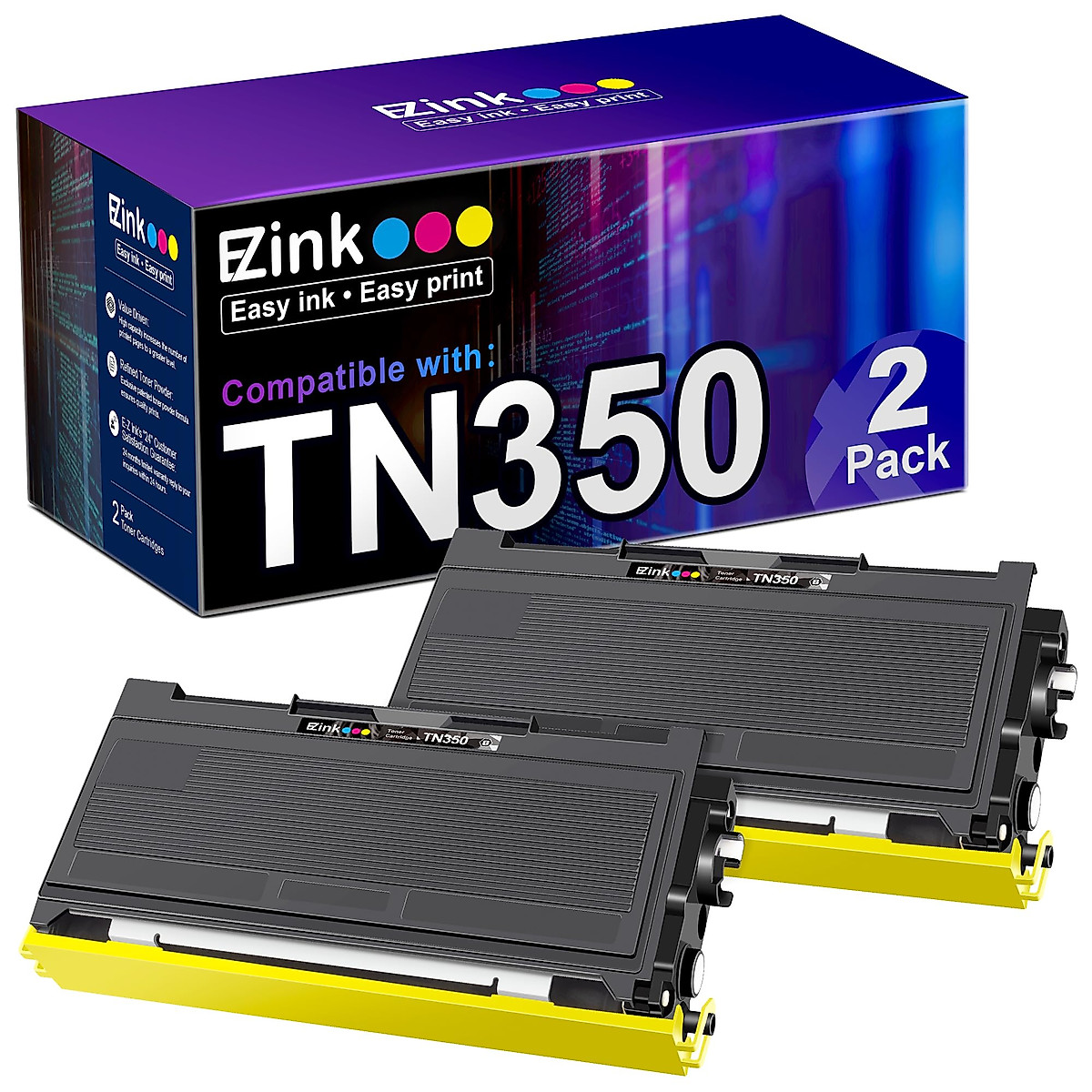 E-Z Ink (TM) Compatible Toner Cartridge Replacement for Brother TN350 TN-350 TN 350 to use with Intellifax 2820 Intellifax 2920 HL-2070N HL-2040 DCP-7020 MFC-7820n (Black, 2 Pack)