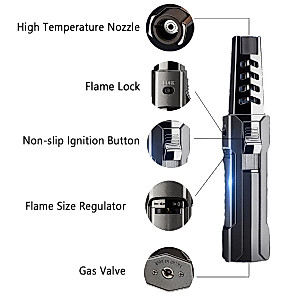 Butane Torch Lighter - Solar Beam Torch - Turbine Torcher - Jet Flame Torch Lighter - Windproof Adjustable Refillable Lighter for Candle Camping BBQ Kitchen, Mens Gifts (Without Gas) (Red)
