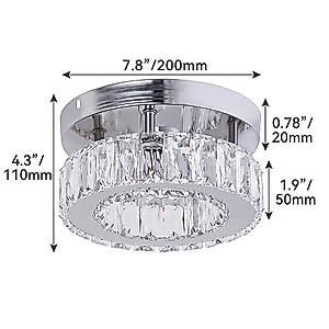 Zenouidle Modern Crystal Chandelier Small Flush Mount Ceiling Light Fixture LED Crystal Ceiling Light for Dining Room Bedroom Living Room Hallway (Cool White)
