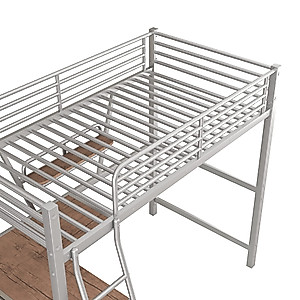 Twin Size Loft Metal&MDF Bed with Desk and Shelf,Space-Saving Furniture for Teen bedrooms.No Box Spring (Silver~P)
