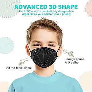Kids Kn95 Disposable Face Masks - 50 Pack Breathable Protective Colored KN95 Children Face Masks，5 Layers Safety Cup Dust Masks Unisex Set for Girls Boys Multicolor-1
