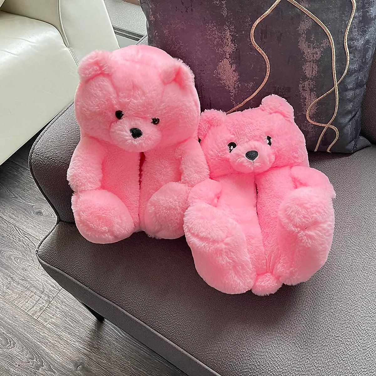 Alayger Women's Plush Teddy Bear Slippers Home Indoor Soft Anti-Slip Cute Winter Warm Floor Shoes Slippers Cartoon