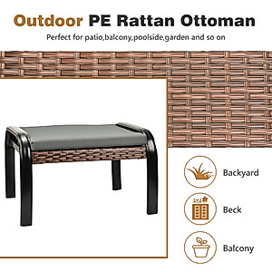 Deguifei Patio Footstool Ottoman Outdoor Foot Rest with Aluminum Frame Rattan Furniture Foot Stools Seat with Soft Cushion for Garden Yark 2 Set Brown