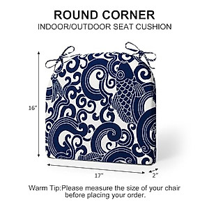 LOVTEX Outdoor Chair Cushions Set of 4, Outdoor Patio Chair Cushions with Ties,Waterproof Chair Cushions for Outdoor Furniture, 17 x 16 x 2 inch, Blue Carp