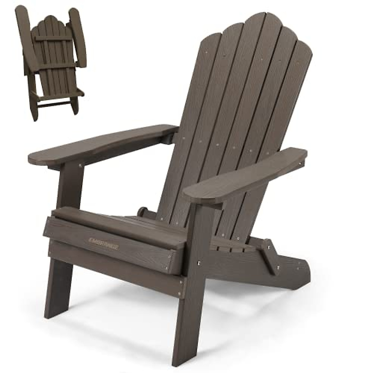 EMBRANGE Folding Adirondack Chairs Weather Resistant, Plastic Adirondack Chairs for Outside. Patio Chair Lawn Chair Outdoor Folding Chairs for Patio Deck Garden, Backyard Deck, Fire Pit (Coffee)