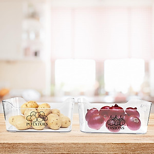 Xbopetda Potato and Onion Storage, Clear Plastic Potato Bin Storage and Onion Holder, 2 Set Kitchen Organizers and Storage, Pantry Storage Bins for Potato, Onion, Fruit, Vegetable, Produce, BPA Free