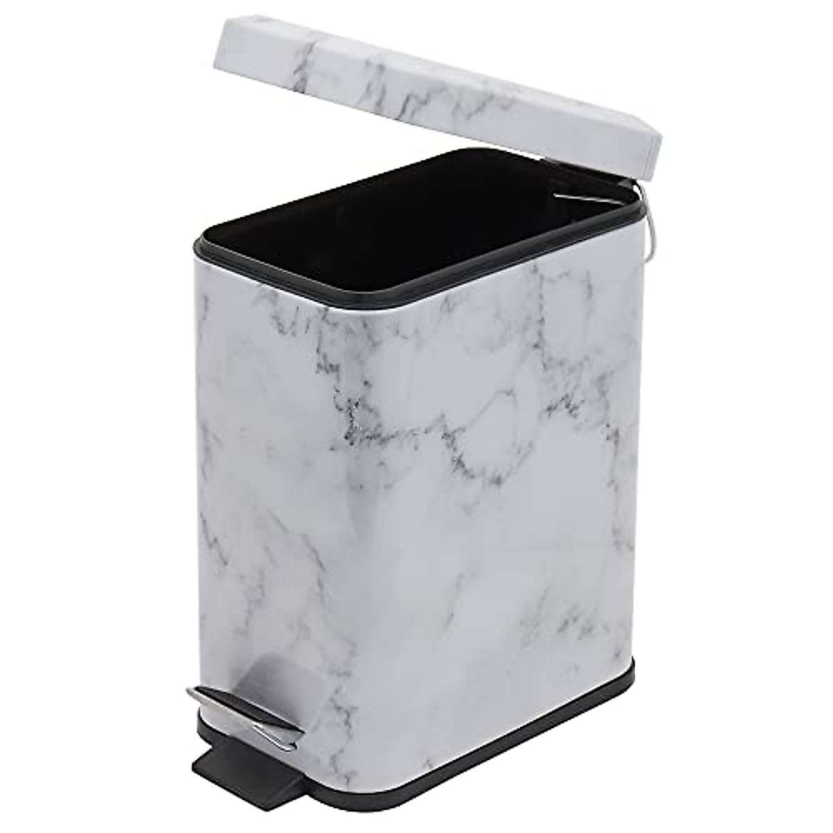 Home Basics Faux Marble 5 Liter Rectangle Step Waste Bin, White | Removable Liner | Steel | Unique Slim Design