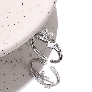CZ Butterfly 925 Sterling Silver Ring for Women Crystal Promise Statement Stacking Expandable Open Rings Adjustable Hand Made Jewelry Dainty Birthday Anniversary Christmas Valentines Gifts