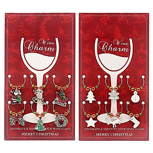 AUXO-FUN 12 Pieces Christmas Wine Glass Charms for Stemmed Goblets Glasses Drink Markers to Identify Your Drinks Bringing Cheers to Your Holiday Party