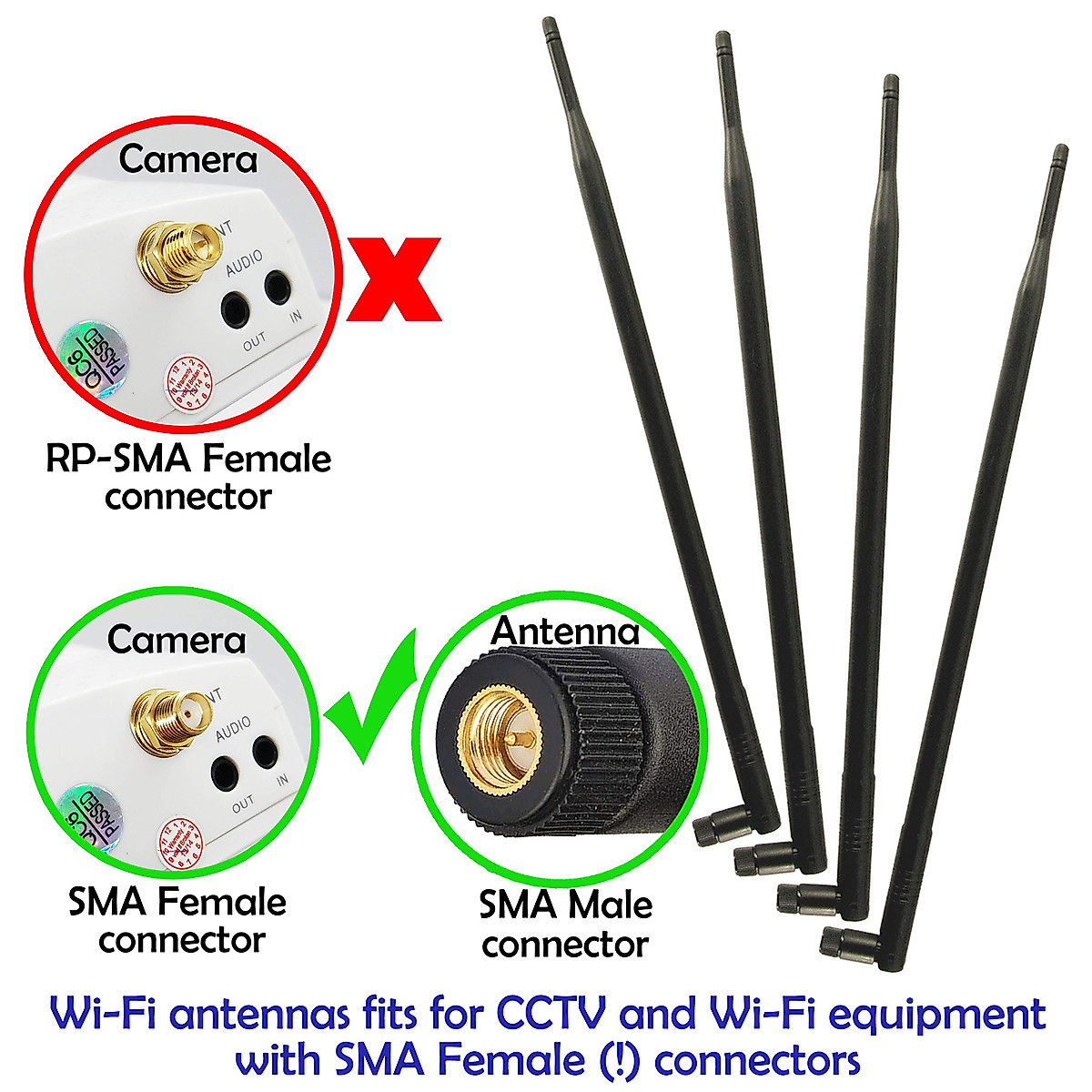 4 pcs of Universal 9dBi Wi-Fi 2.4/5GHz Dual-Band SMA Male Antennas Extension for IP Wireless Security Camera Router and CCTV HD Wireless Camera System Video Antenna for NVR Security IP System