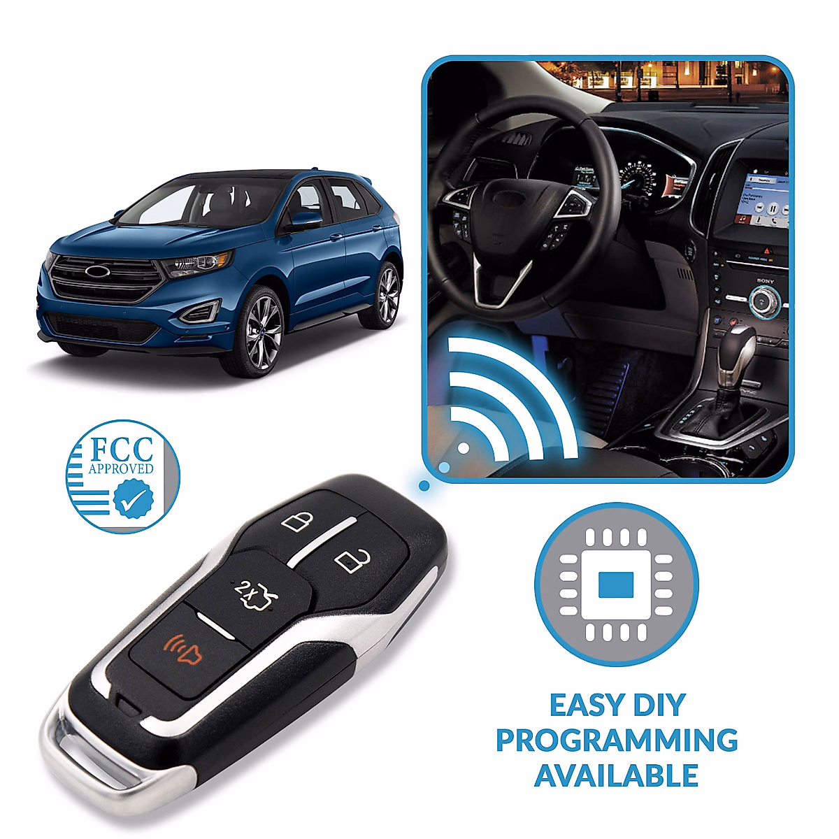 Keyless2Go Replacement for 4 Button Smart Key for Proximity Remote for Ford 164-R8109