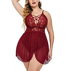 Avidlove Plus Size Babydoll For Women Sexy Nightgowns For Women Plus Size Lingerie (Wine Red, XL)